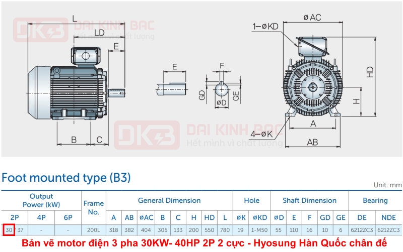 Motor Điện 3 Pha 30KW- 40HP 2P 2 Cực - Hyosung Hàn Quốc